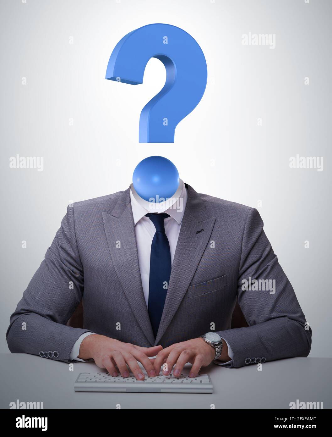 The businessman with question mark instead of head Stock Photo - Alamy