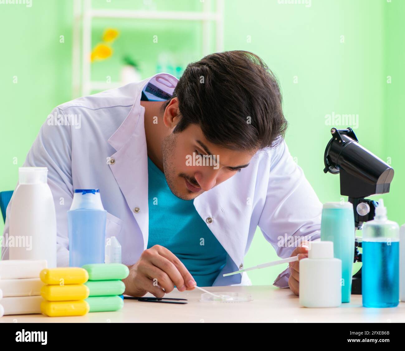 The chemist testing soap in the lab Stock Photo - Alamy