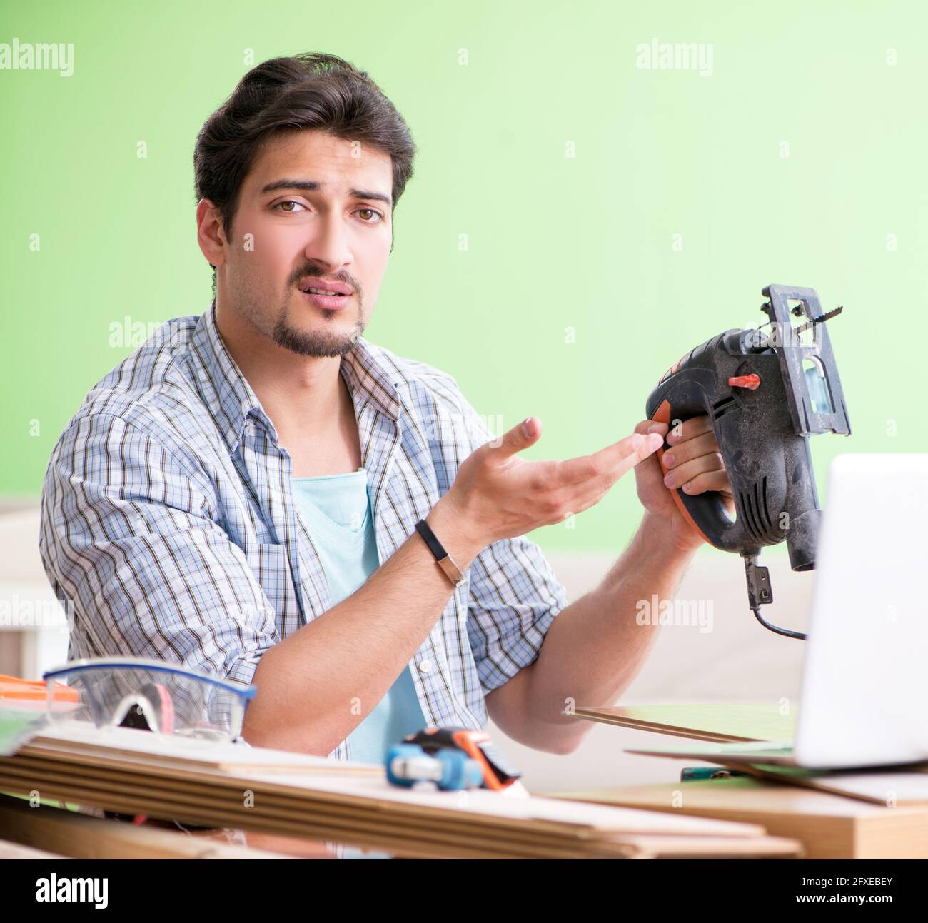 The woodworker working in his workshop Stock Photo - Alamy