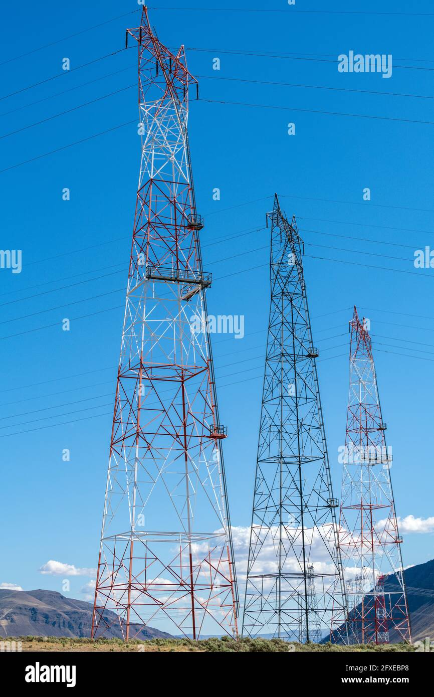 Transmission structures at the Wanapum Dam in Washington, USA Stock ...