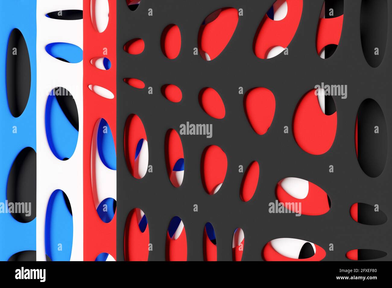3D illustration of red , blue and black geometric pattern from a ...