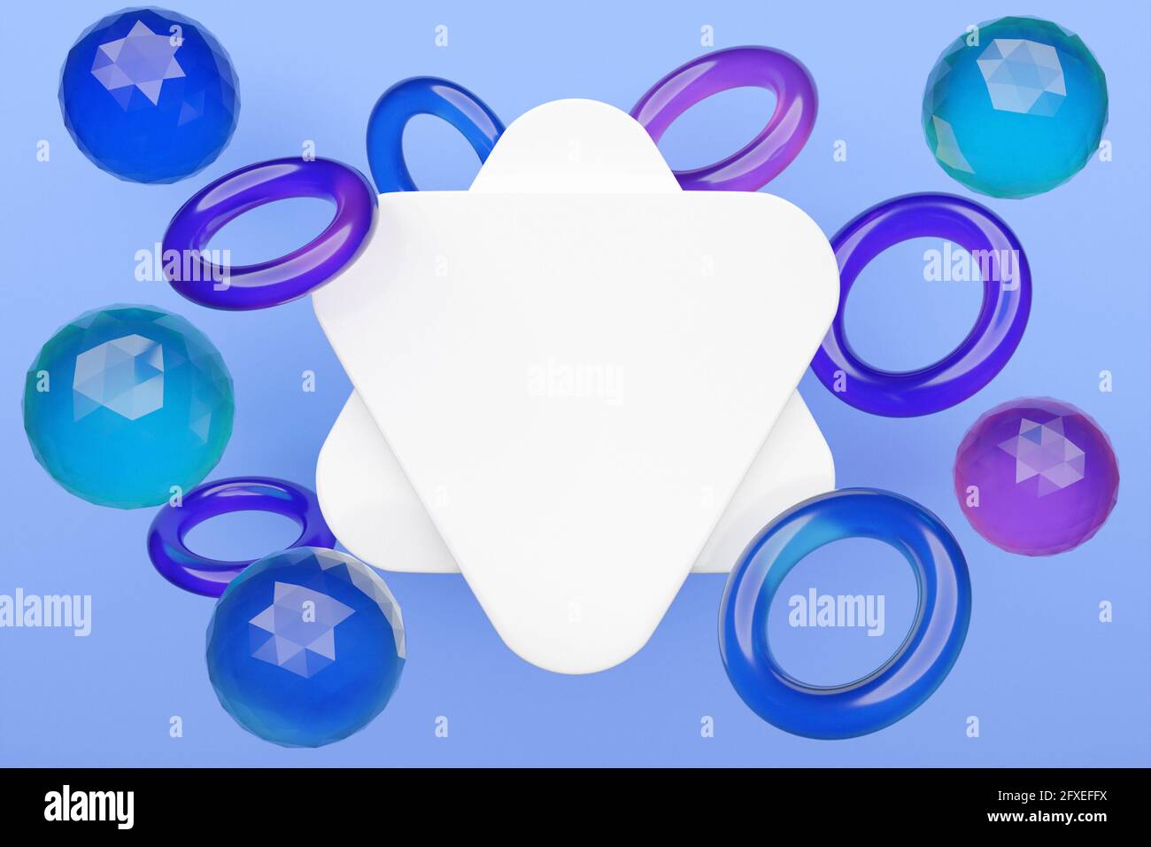 Close-up 3d white and blue illustration. Different geometric shapes ...