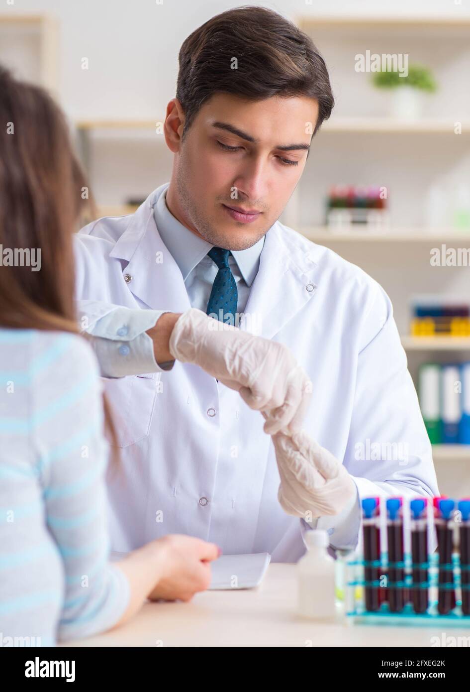 The patient during blood test sampling procedure taken for analysis ...