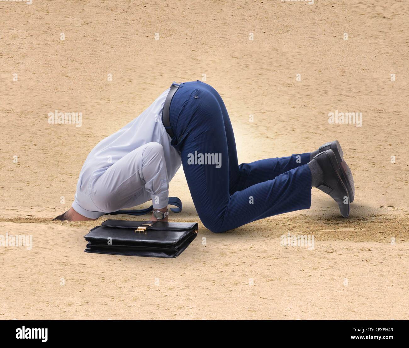 The businessman hiding his head in sand escaping from problems Stock ...