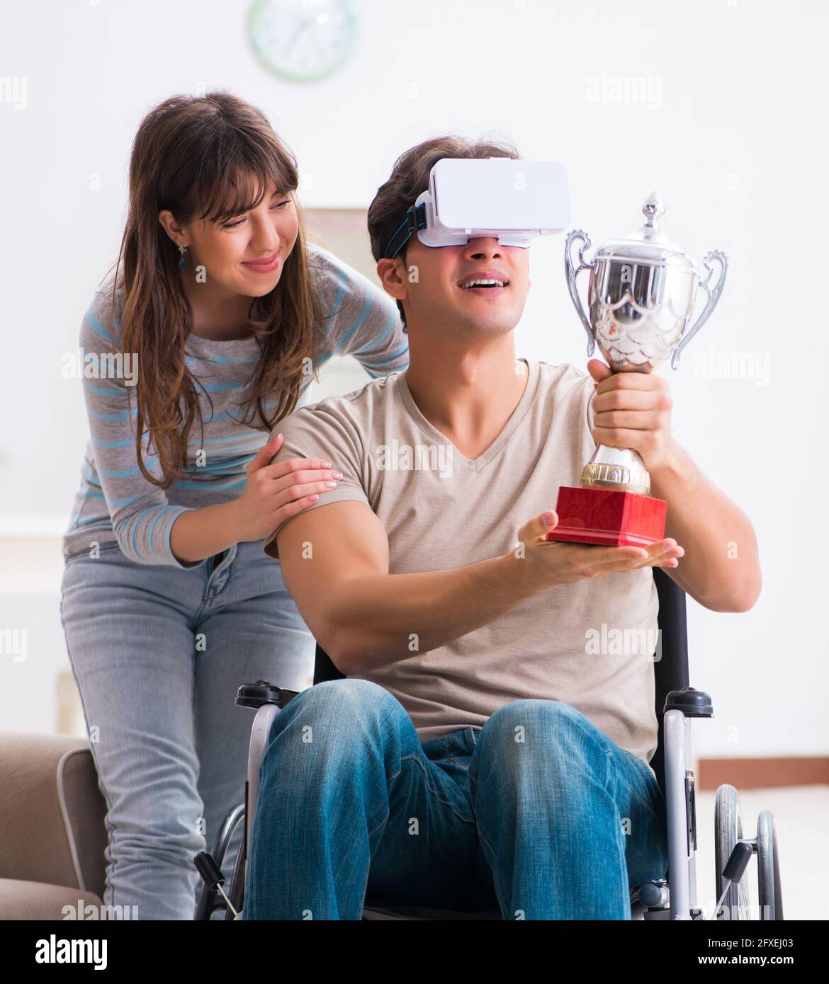The disabled man with virtual glasses Stock Photo - Alamy