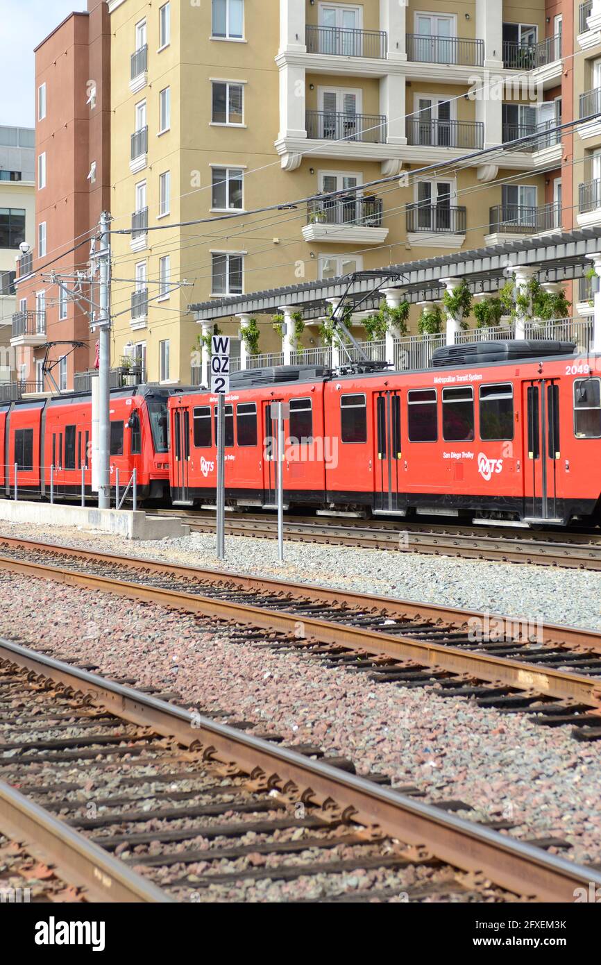 The MTS - Metropolitan Transit System trolly light rail transit train ...