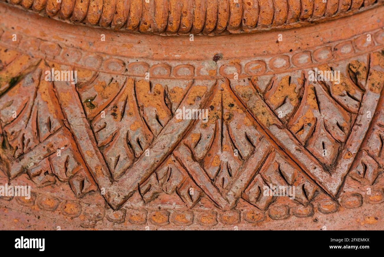 Closeup Thai pattern design of earthenware pottery Stock Photo - Alamy