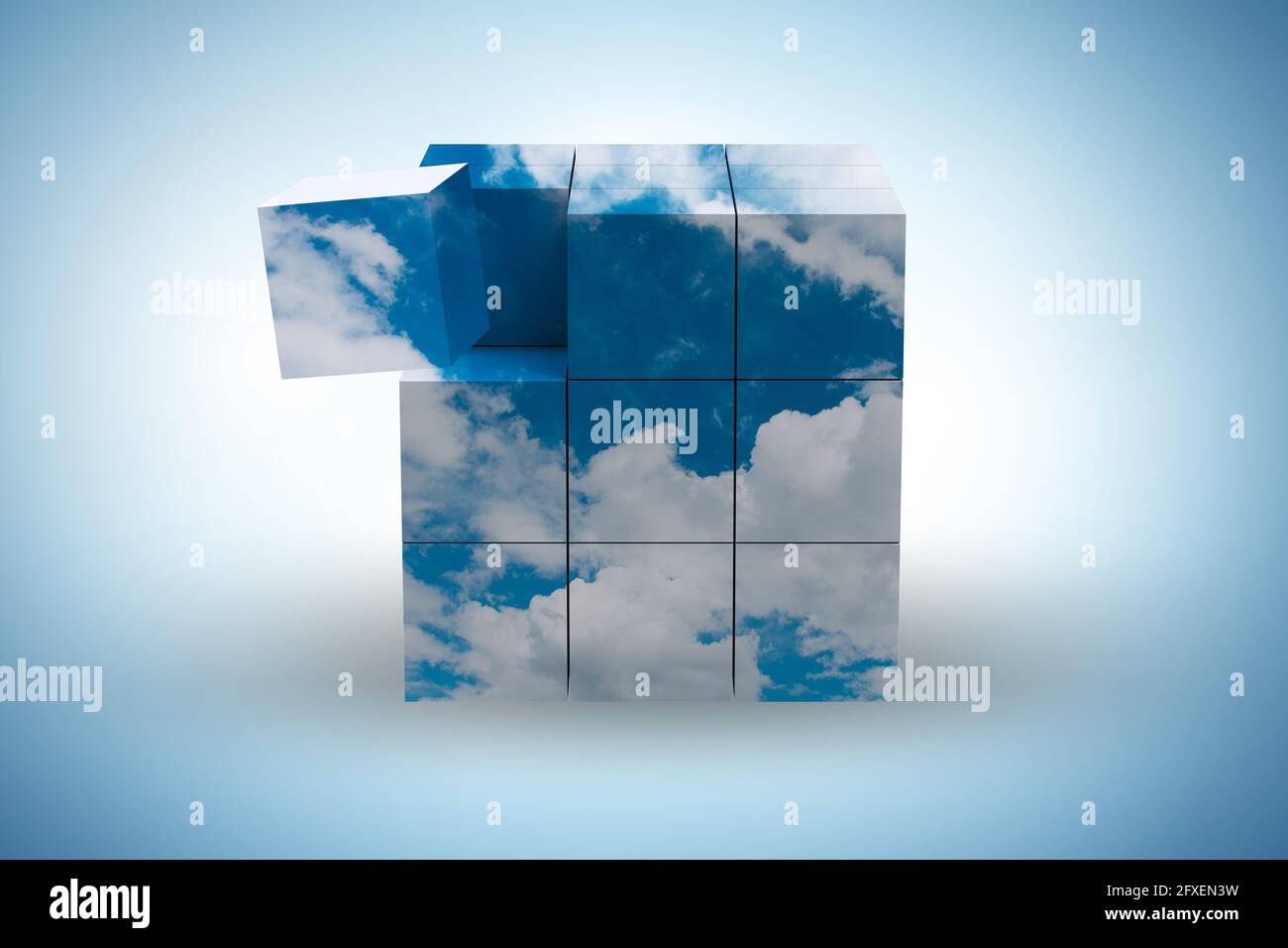 Cube made of the cloud shapes - 3d rendering Stock Photo - Alamy