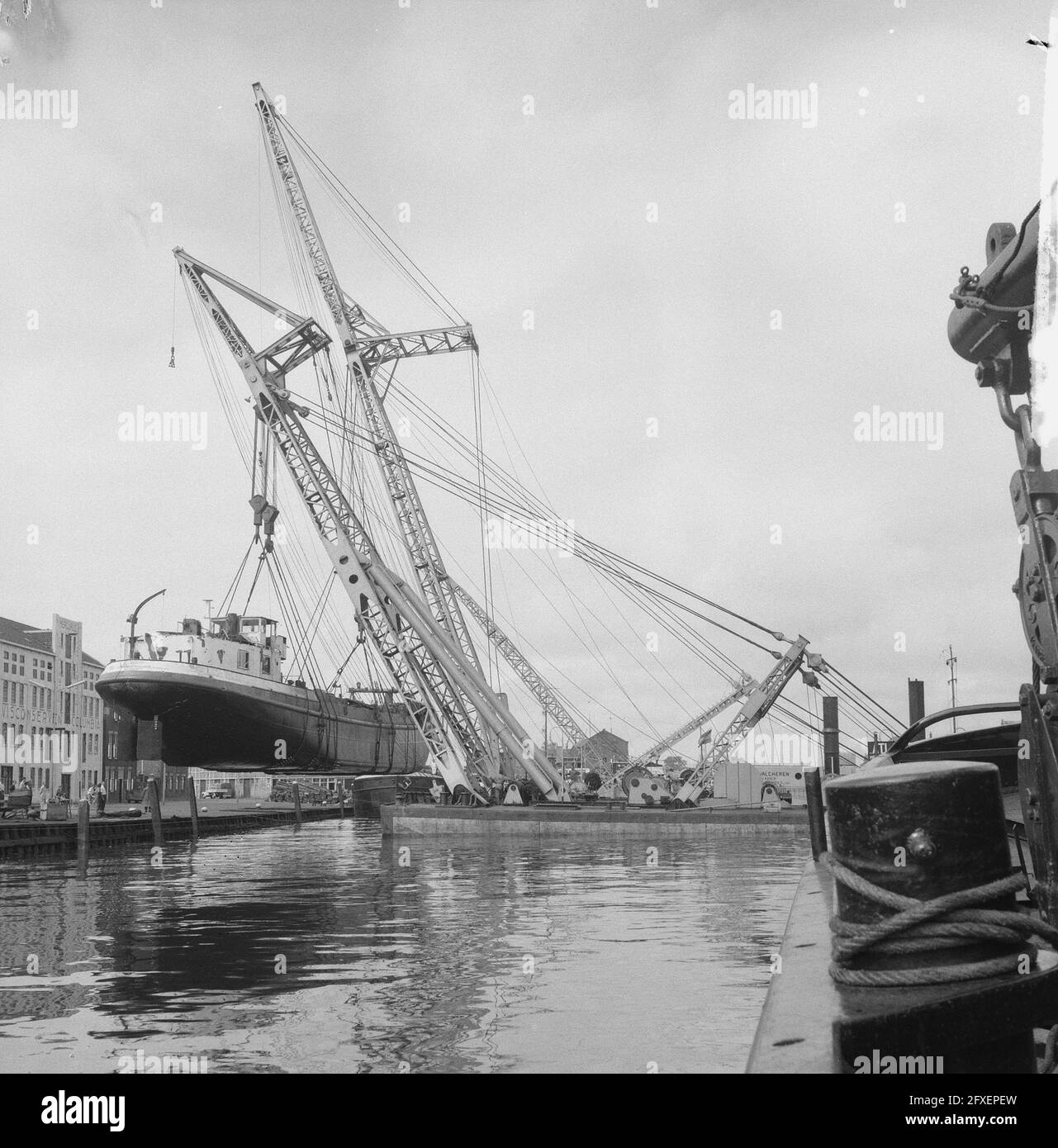 Launching of tanker Vlieland. Two floating cranes launch the tanker ...
