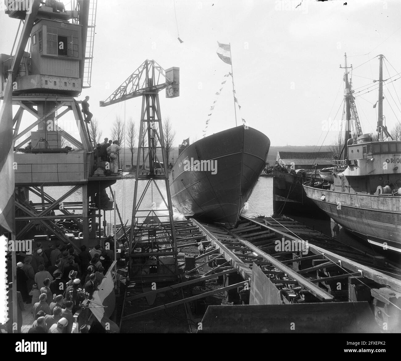 Launching of fishing inspection ship Willem Beukelsz. shipyard De ...
