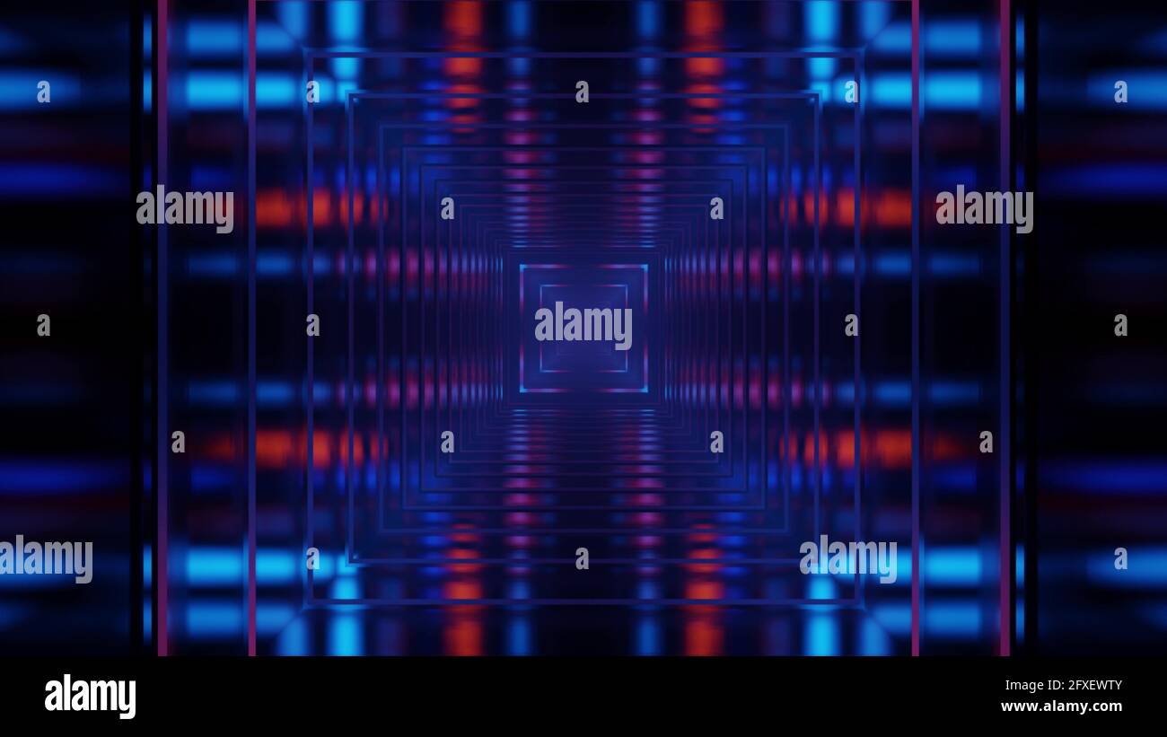 3D rendering of futuristic tunnel patterns in blue and red vibrant ...