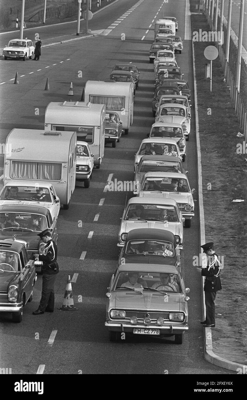 Tourist flow gets underway. Crowds at Berg border post, April 11, 1968 ...