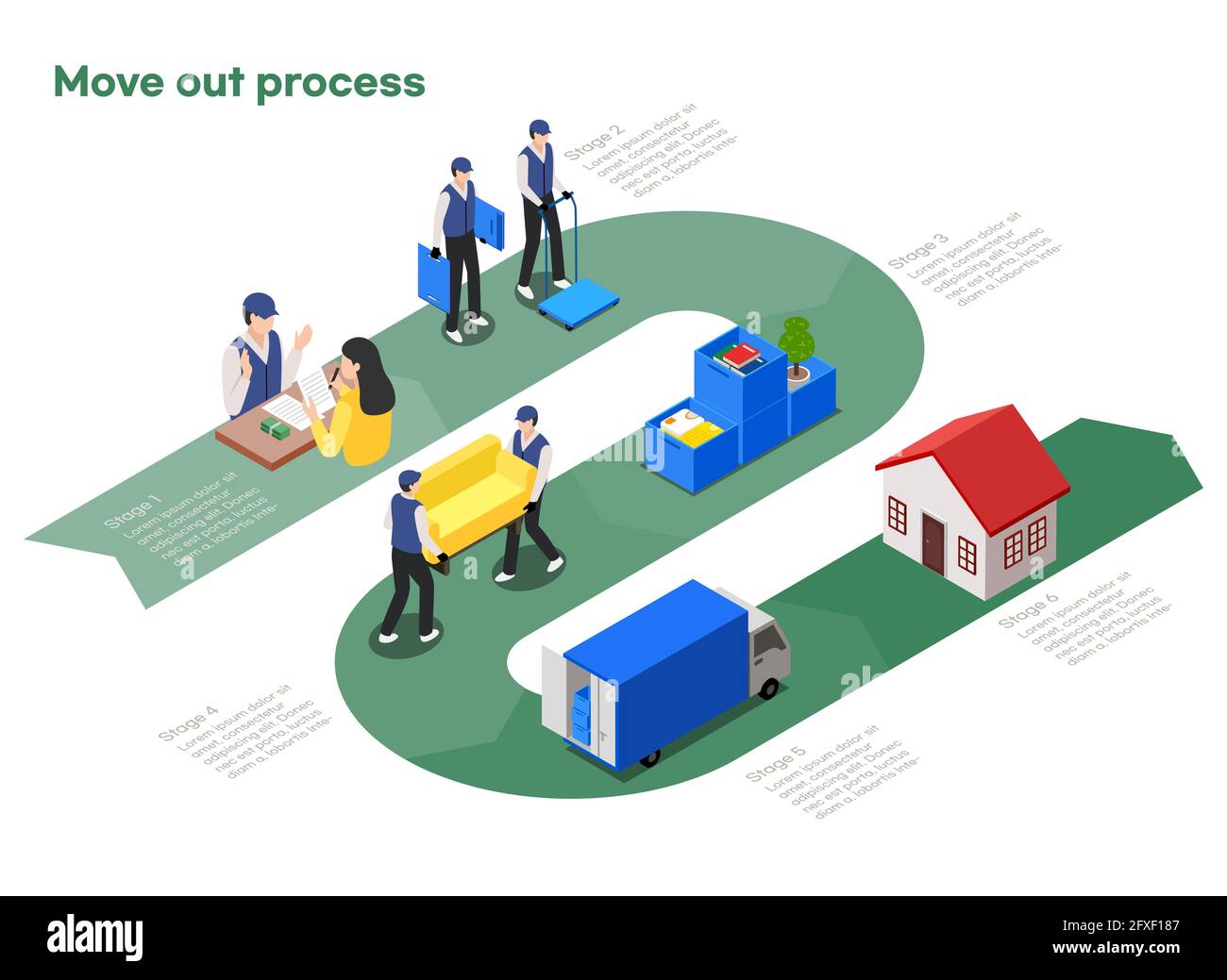 house move in, moving order process in isometric vector Stock Photo - Alamy