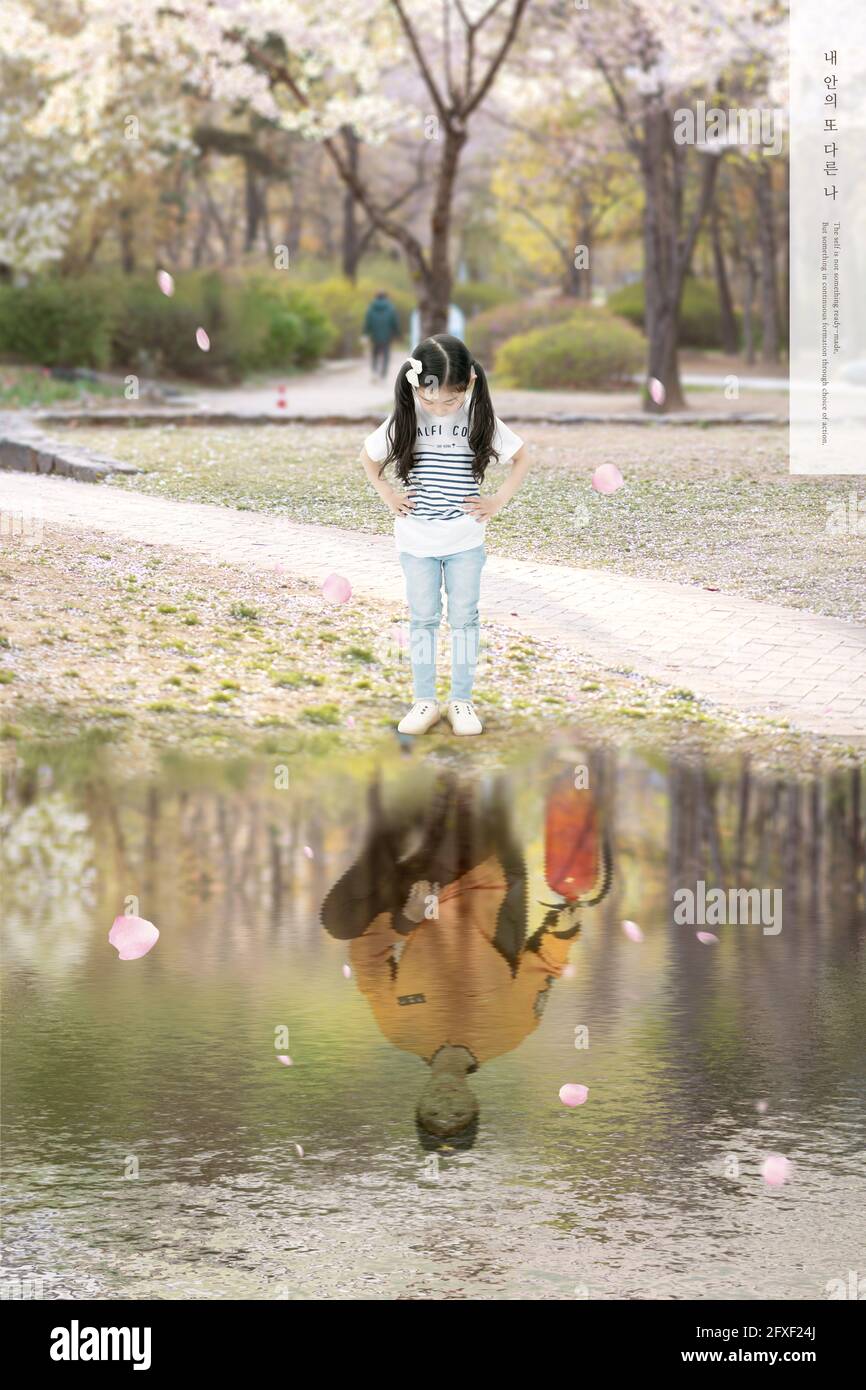 water reflection of Asian models, second self concept Stock Photo - Alamy