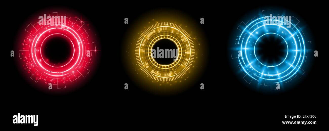 Set of color hologram portal. Magic fantasy portal. Magic circle with ...