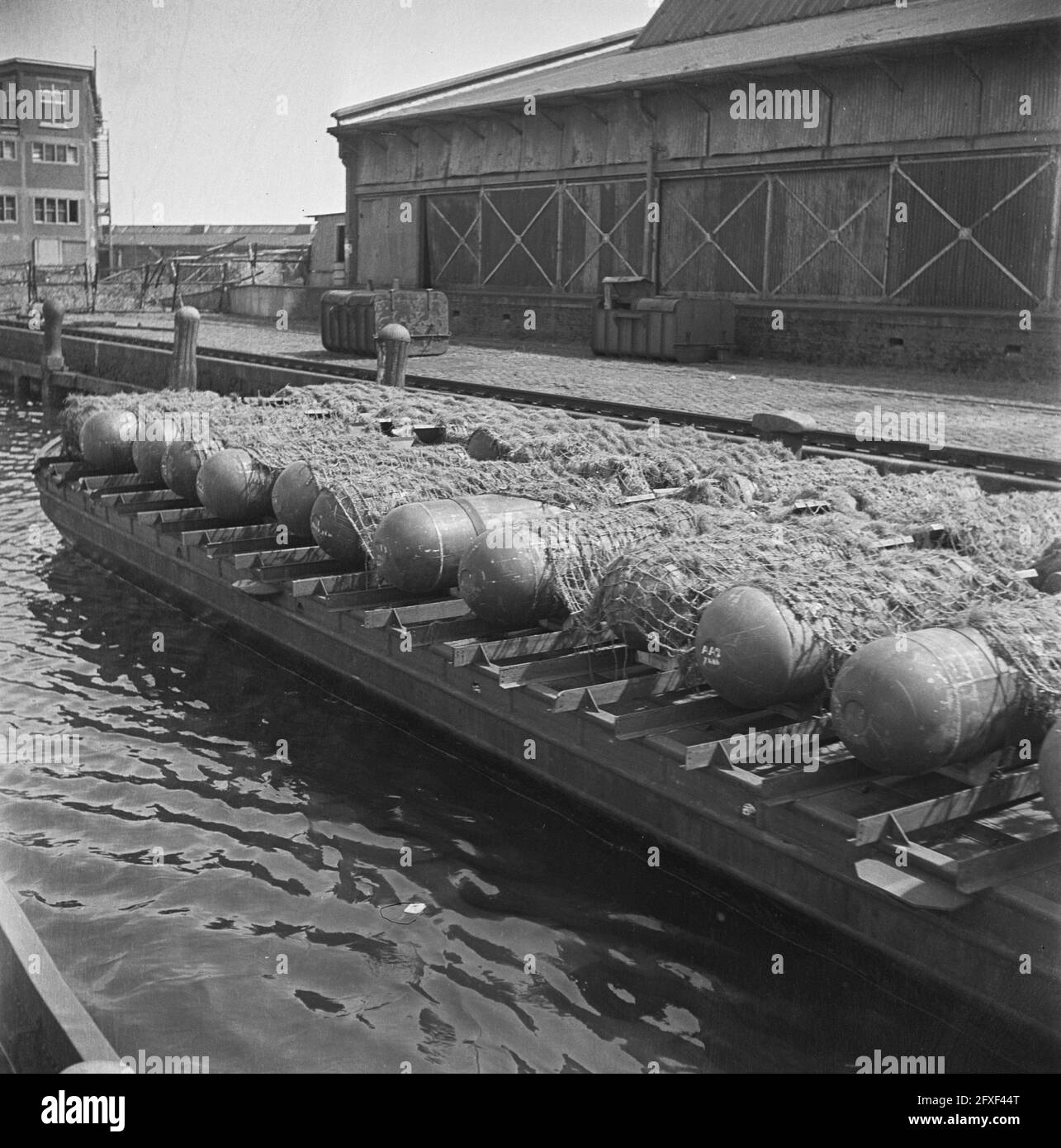 Pontoon with German sea mines, May 1945, ports, Second World War, The ...
