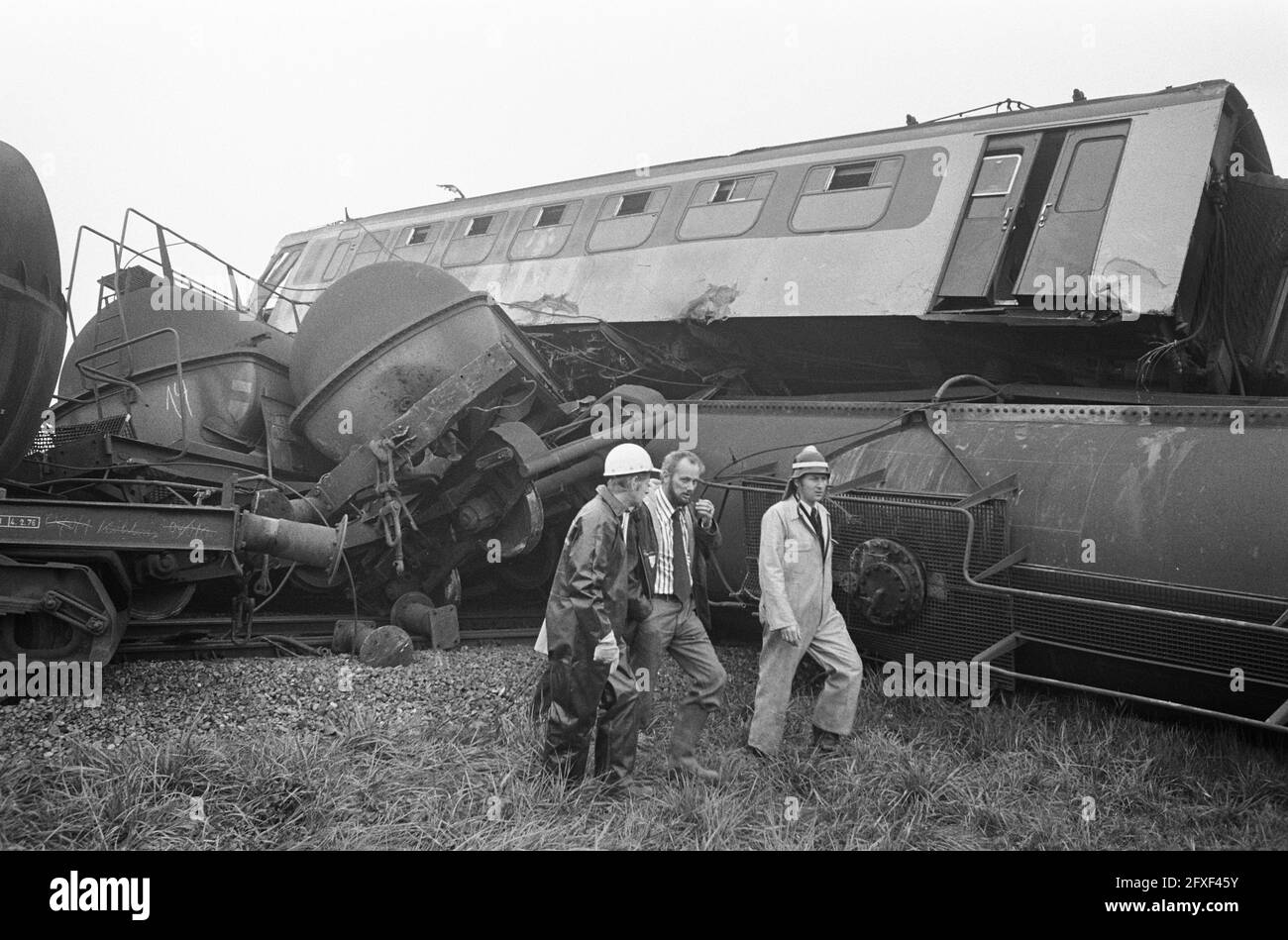 Train disaster near Goes; first wagon of stopping train on freight ...