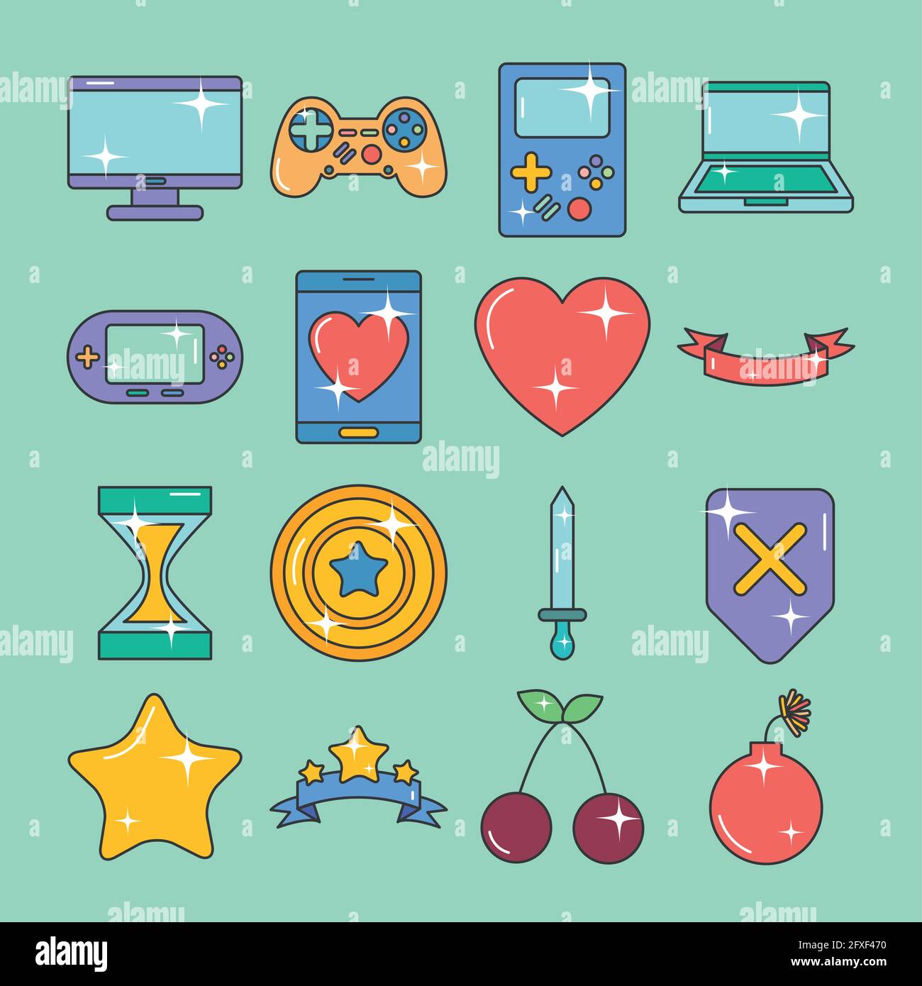 videogame symbols set on background Stock Vector Image & Art - Alamy