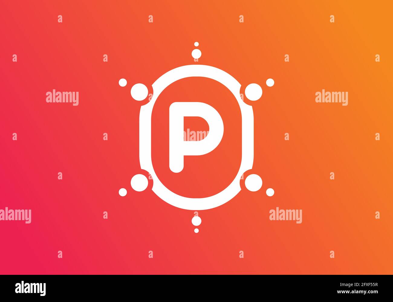 Orange pink gradient color of P initial letter in oval frame design ...