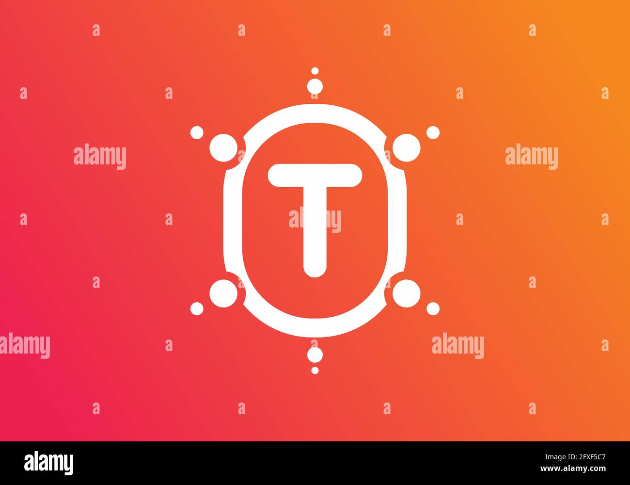 Orange pink gradient color of T initial letter in oval frame design ...