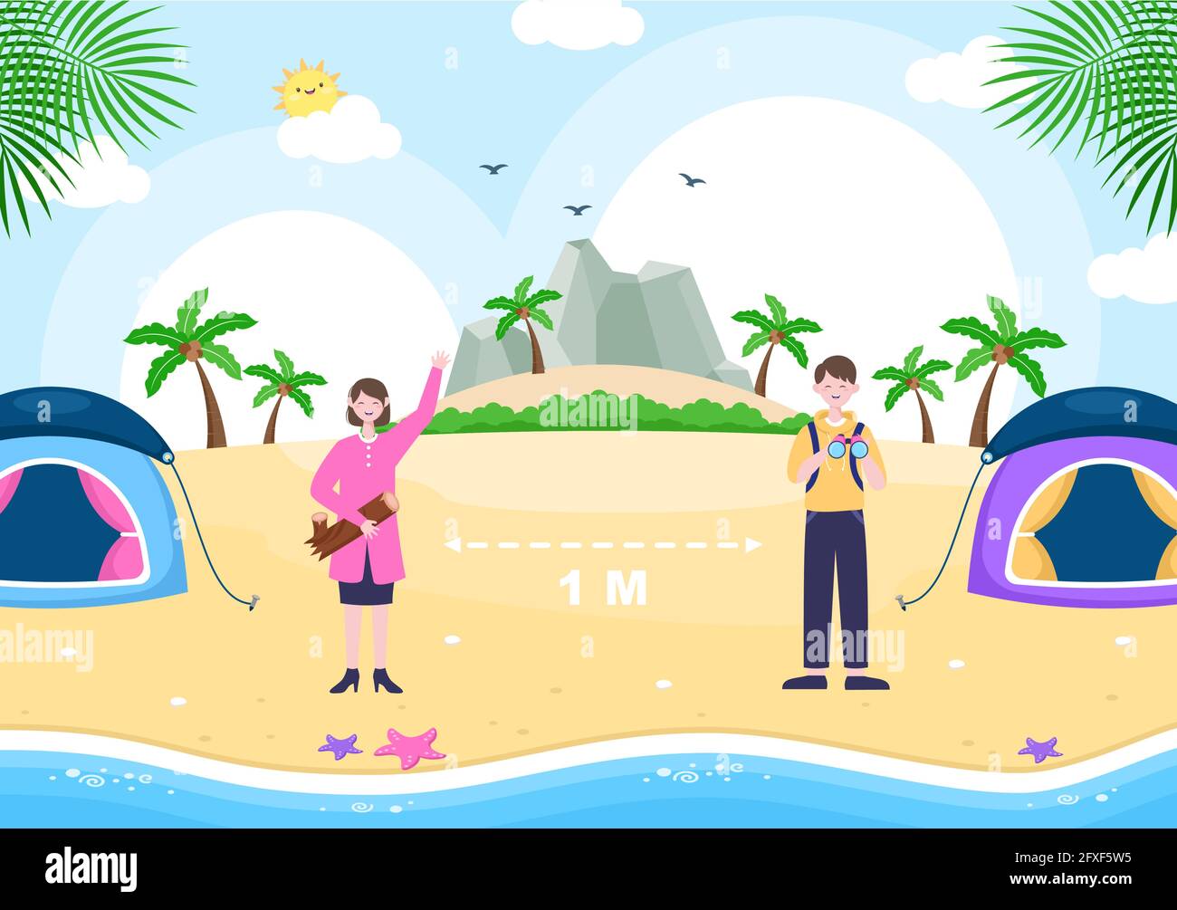 Happy Summer Camp in the Beach for Expedition, Travel, Explore and ...