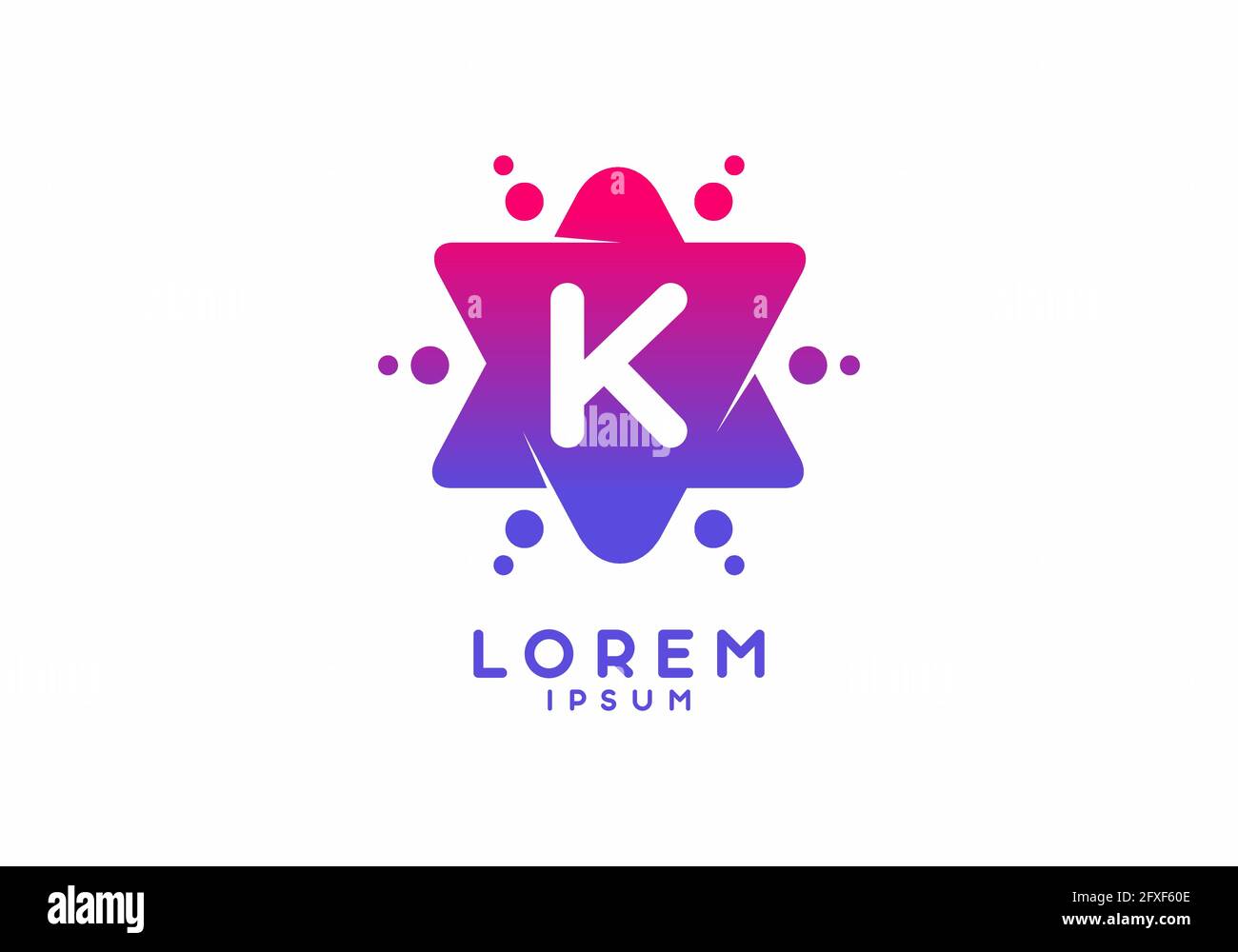 Pink blue gradient color of K initial letter in star shape design Stock ...