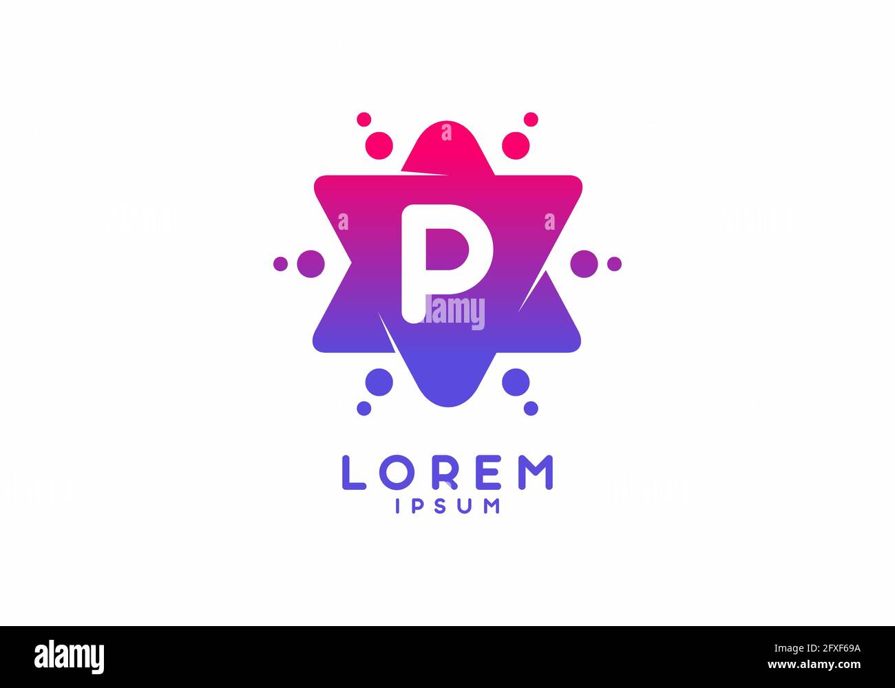 Pink blue gradient color of P initial letter in star shape design Stock ...