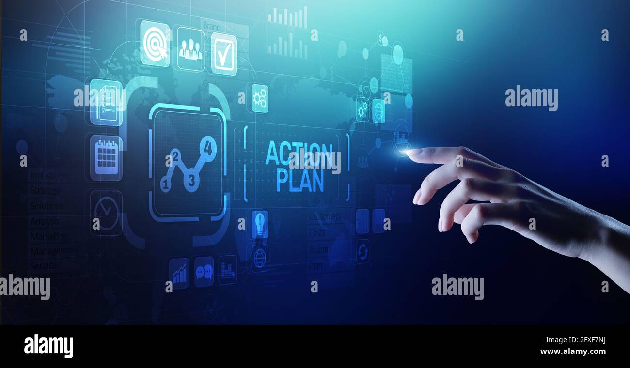 Action plan business strategy development concept on virtual screen ...