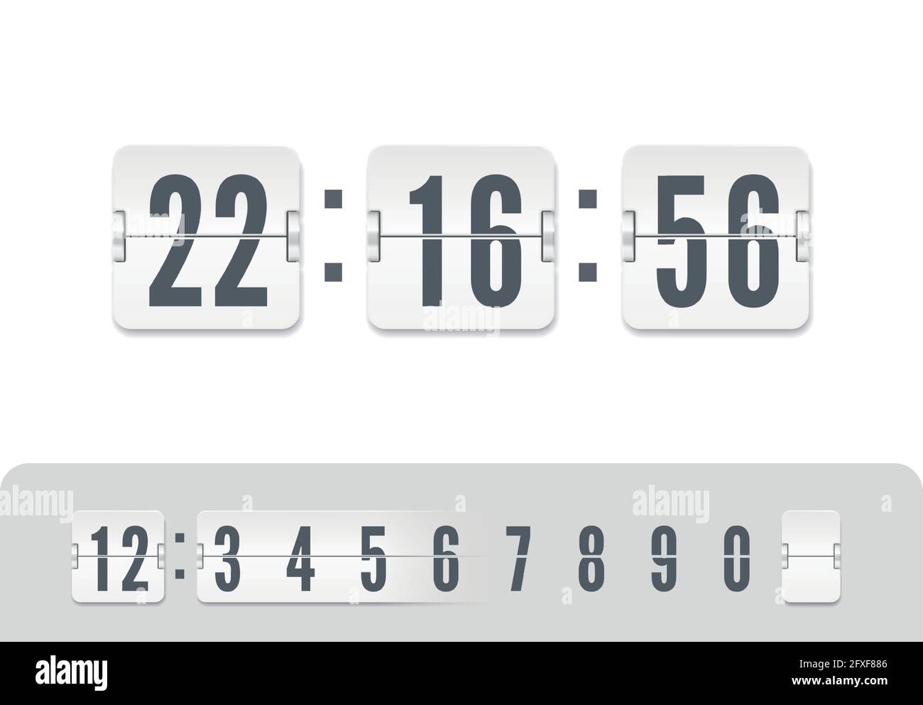White scoreboard number font. Flip countdown number with reflections isolated on white ...