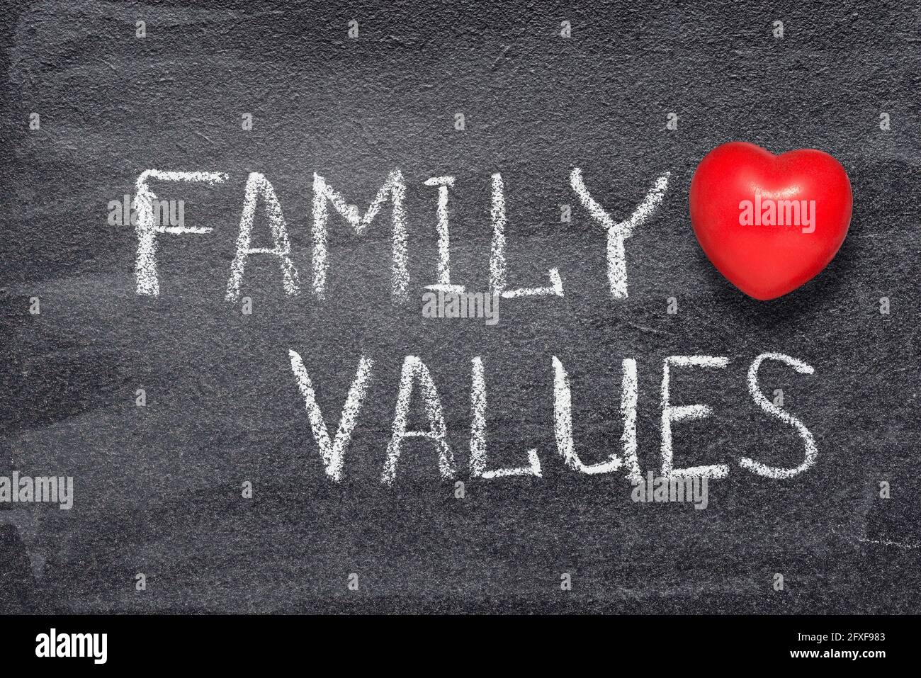 family values phrase written on chalkboard with red heart symbol Stock ...