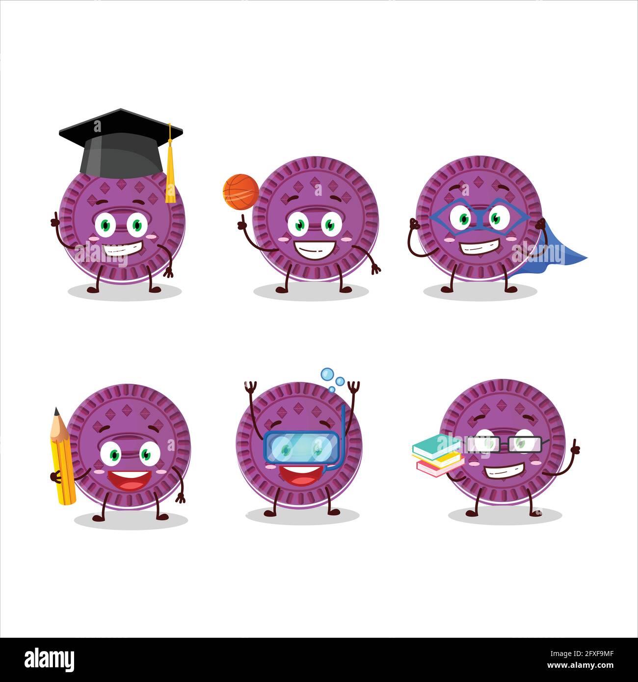 School student of grapes biscuit cartoon character with various ...