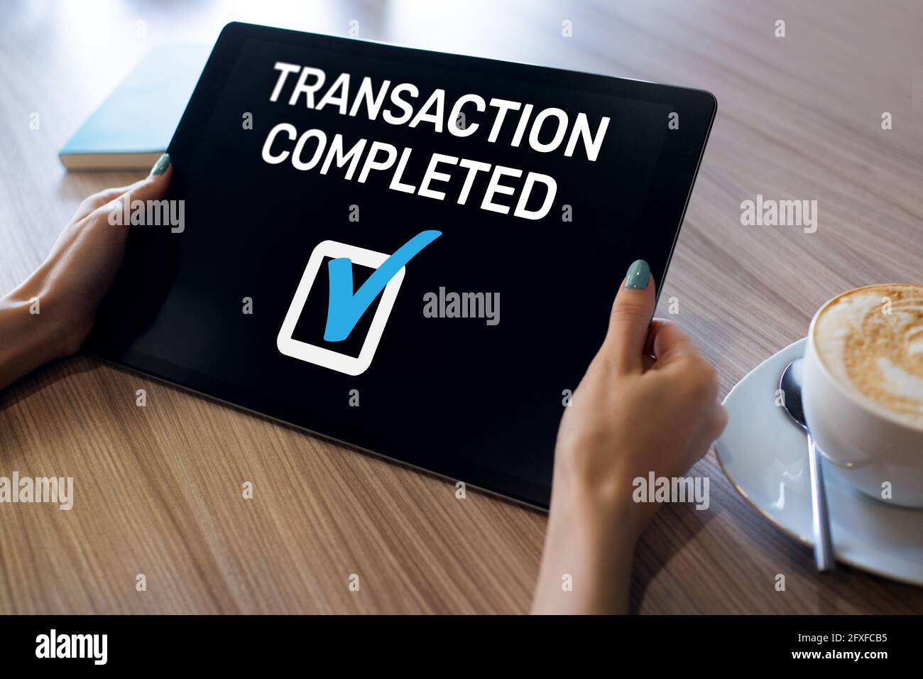 Transaction completed message on screen. Digital banking and online ...