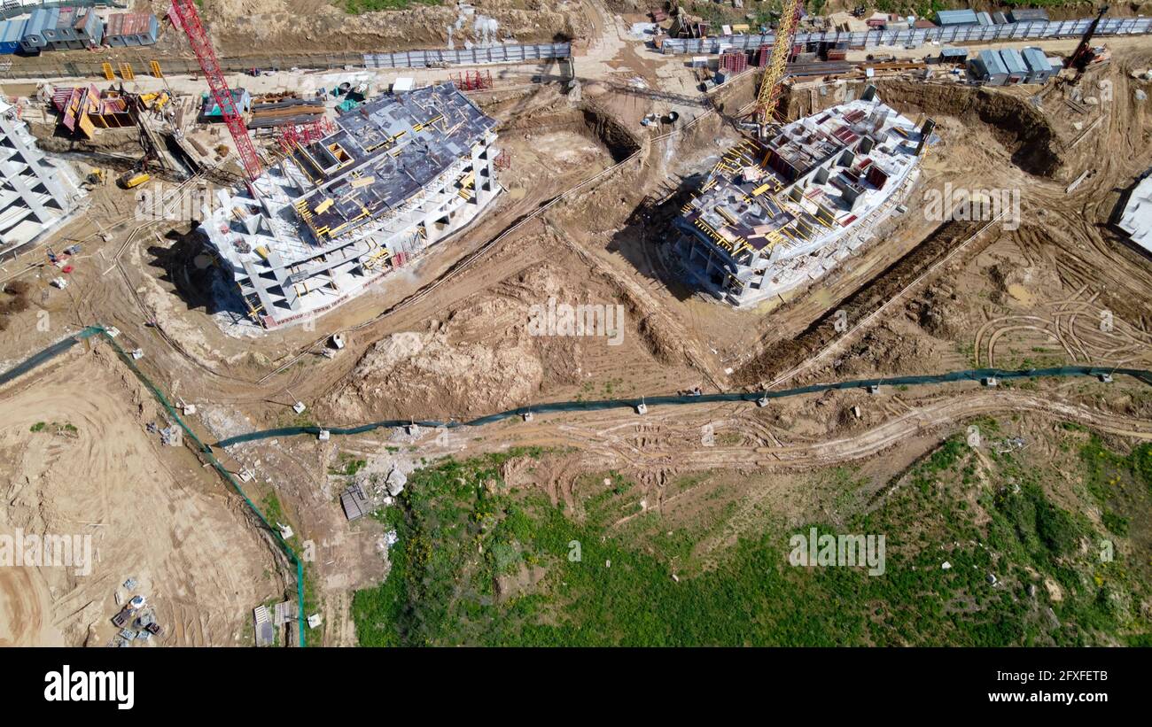 Modern urban development. Construction site with multi-storey buildings ...