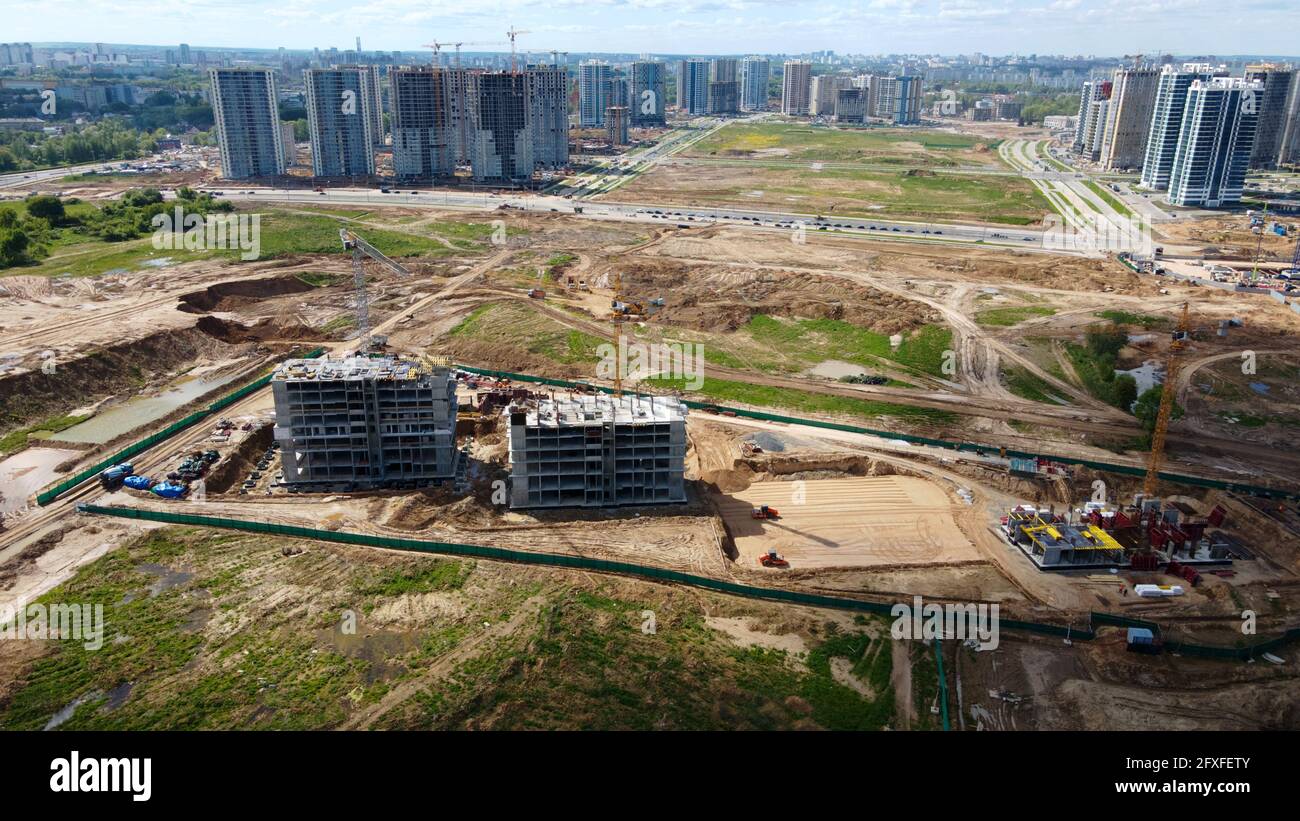 Modern urban development. Construction site with multi-storey buildings ...
