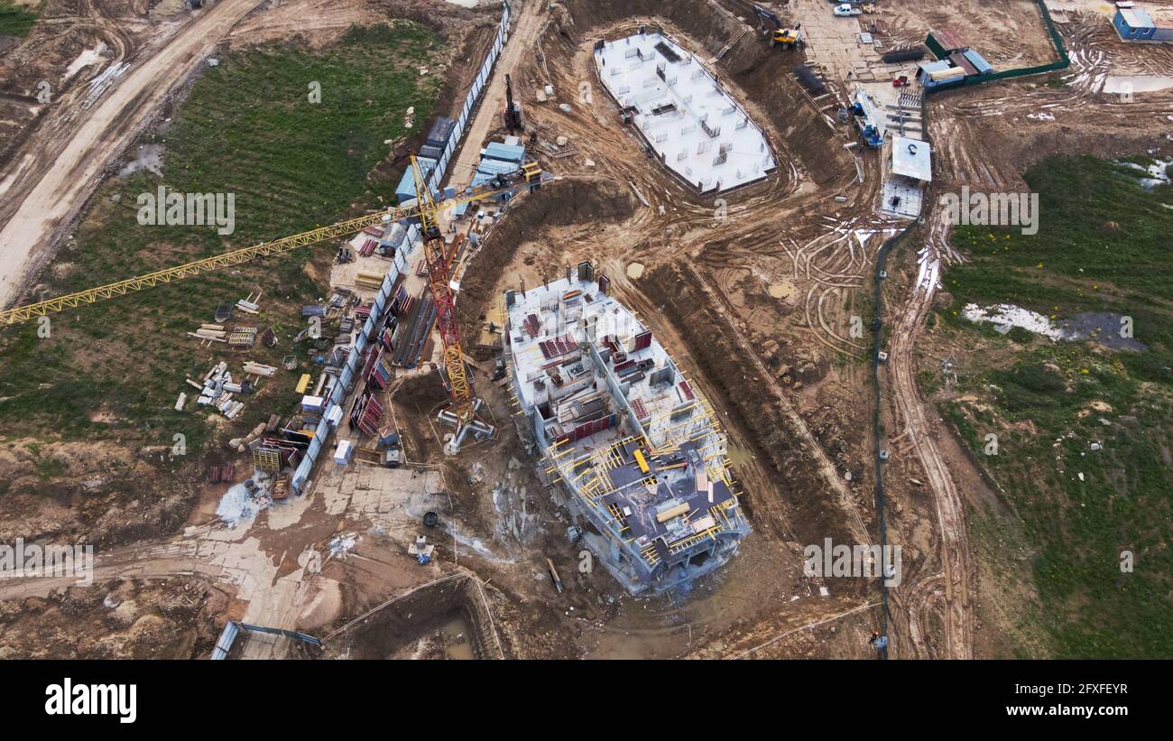 Modern urban development. Construction site with multi-storey buildings ...