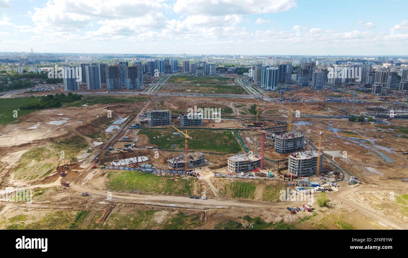 Modern urban development. Construction site with multi-storey buildings ...