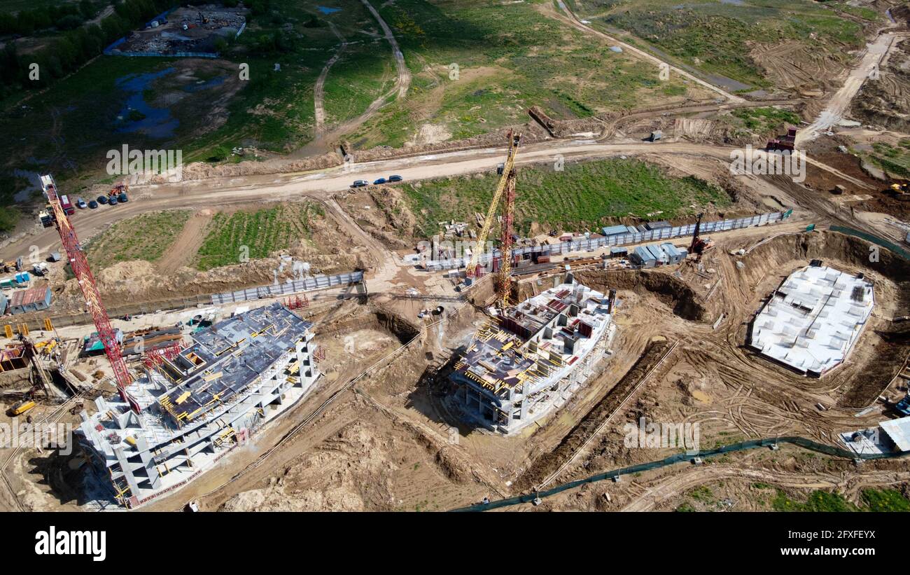 Modern urban development. Construction site with multi-storey buildings ...