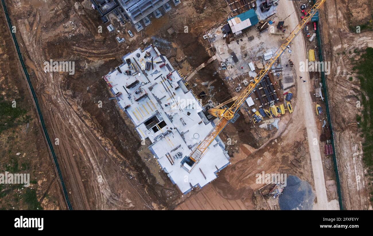 Modern urban development. Construction site with multi-storey buildings ...