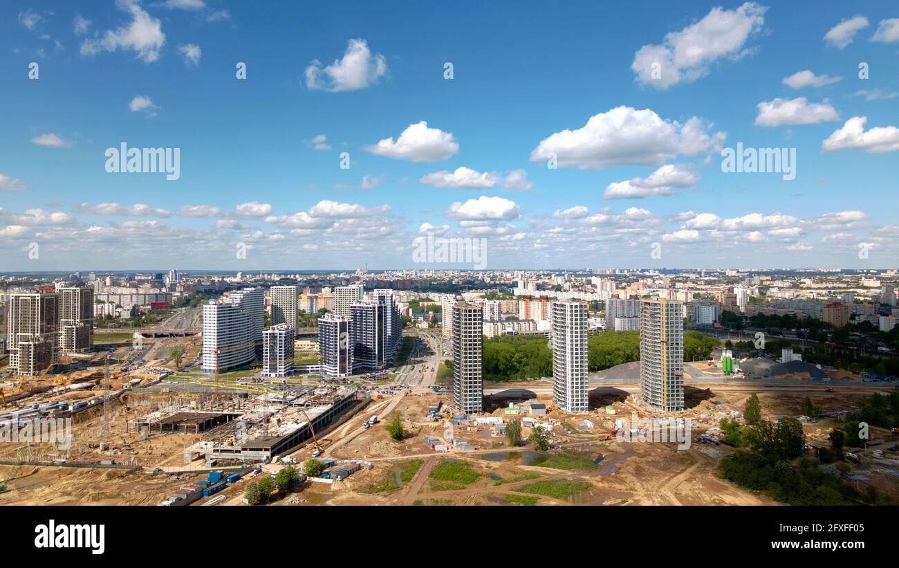 Modern urban development. Construction site with multi-storey buildings ...