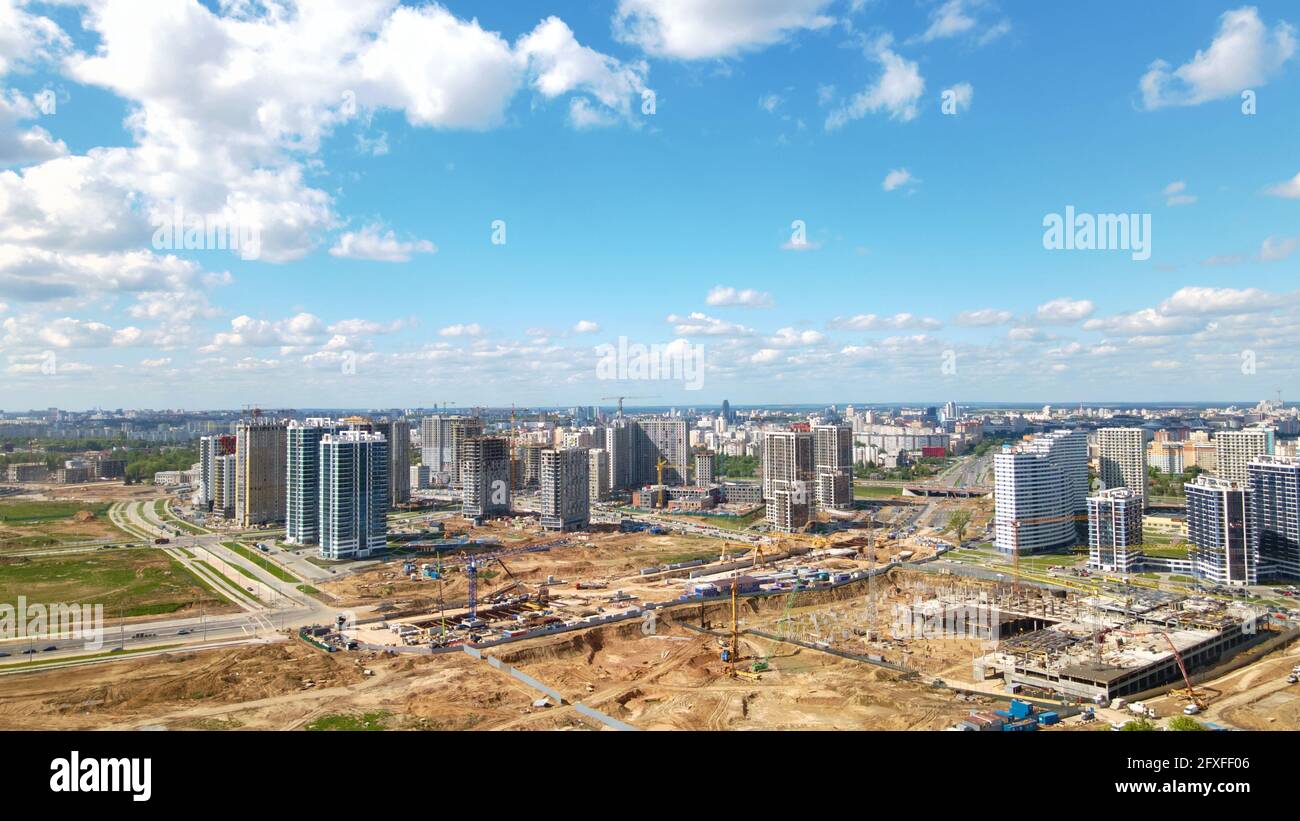 Modern urban development. Construction site with multi-storey buildings ...