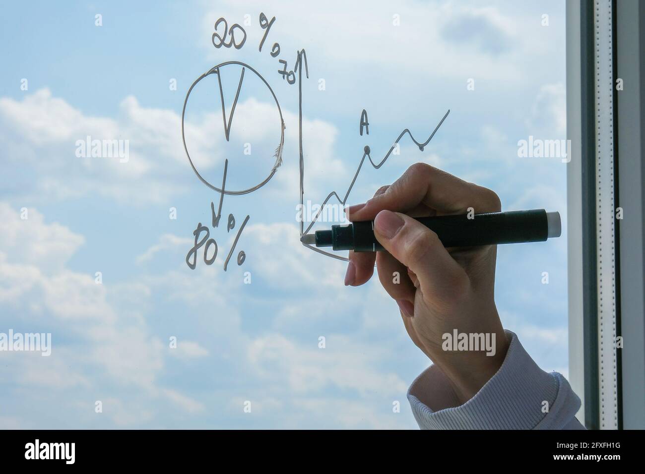 Hand drawing chart show on window glass. Business growth concept ...