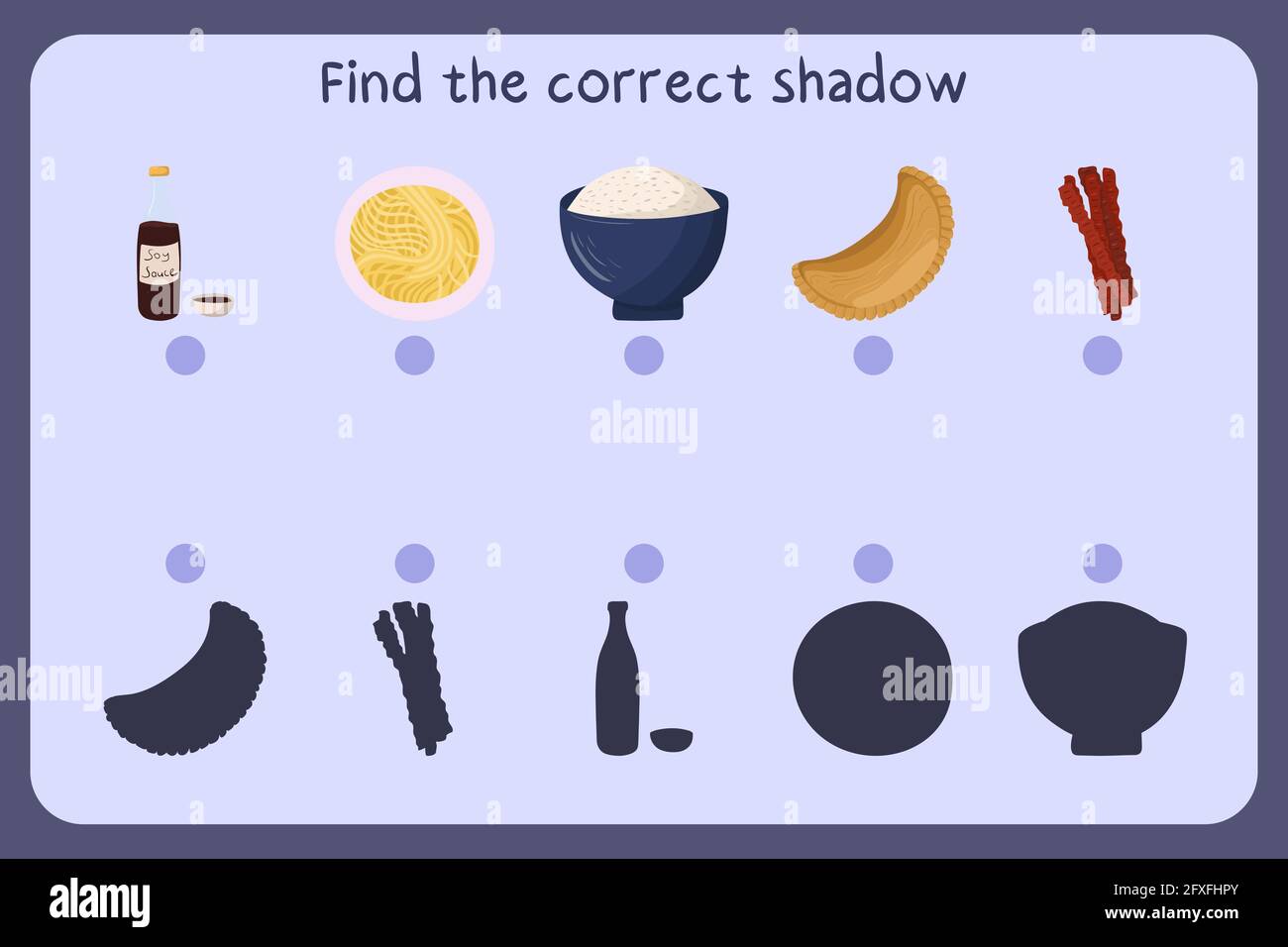 Matching children educational game with food - soy sauce, noodle, rice ...