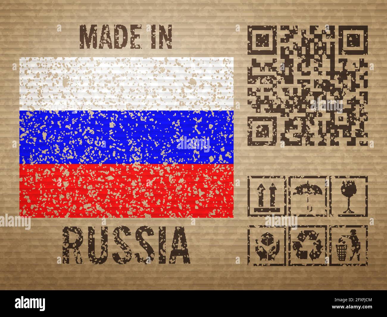 Cardboard made in Russia, textured background. Vector illustration ...
