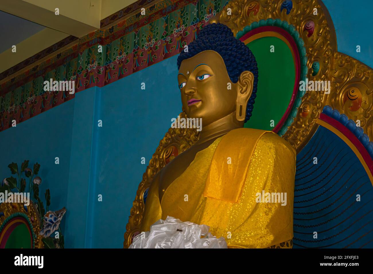 buddha golden statue close up shot at monastery from different ...