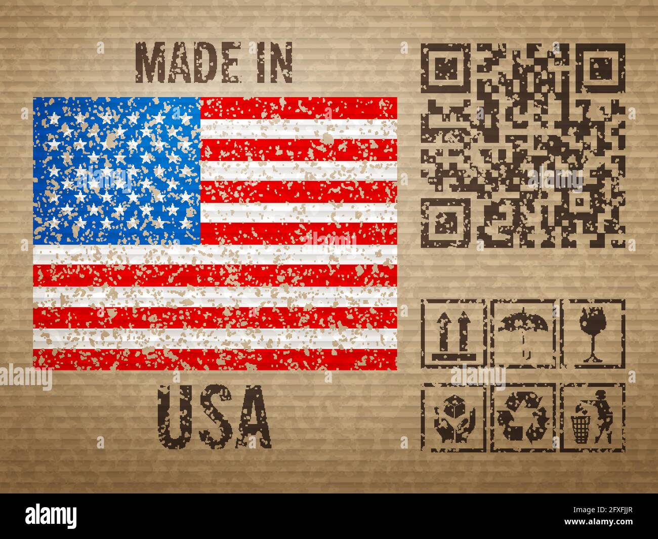 Cardboard made in USA, textured background. Vector illustration Stock ...