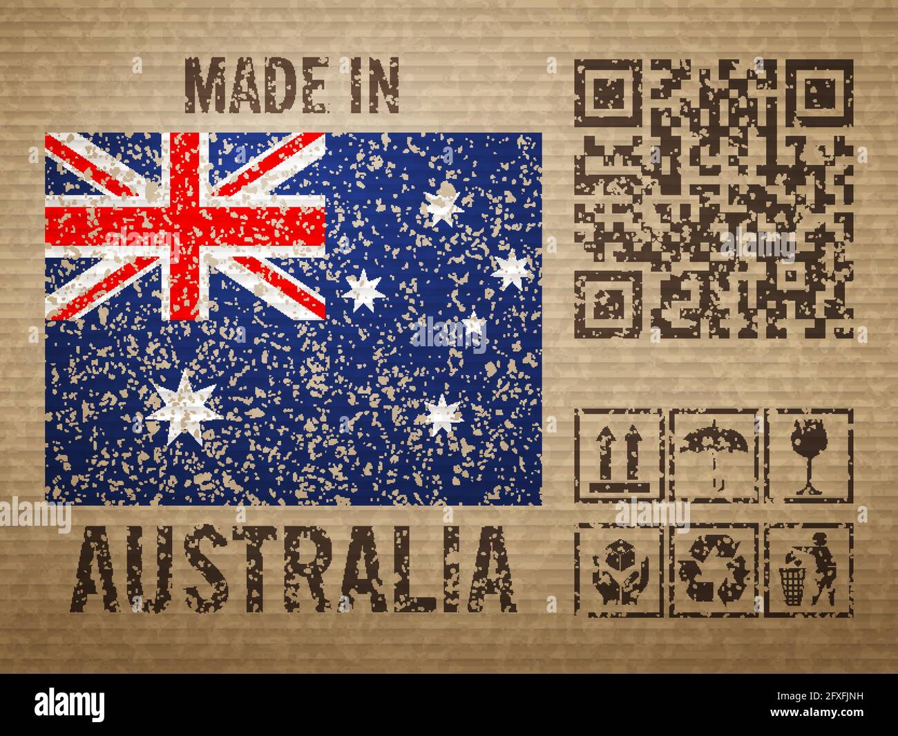 Cardboard made in Australia, textured background. Vector illustration ...