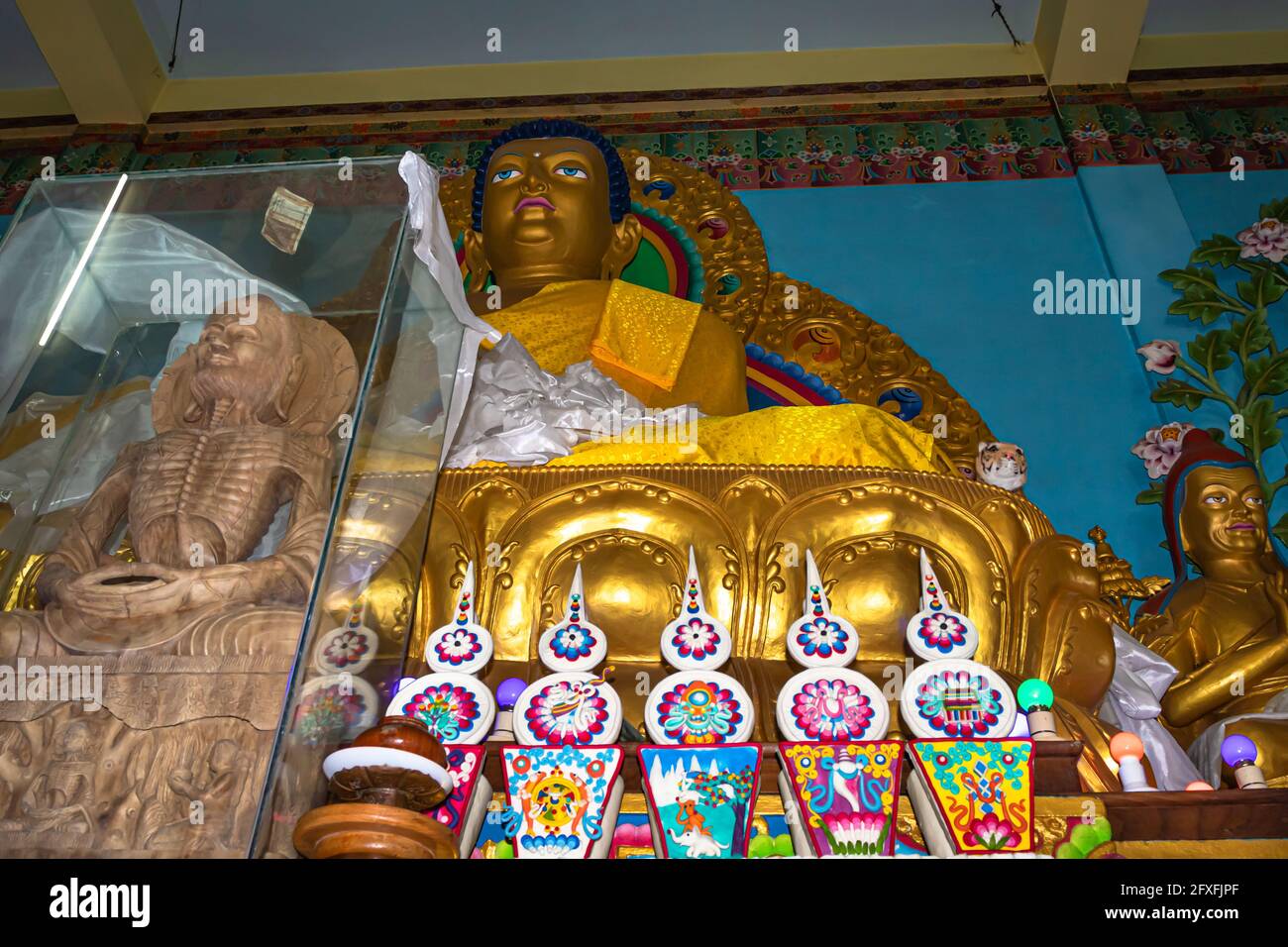buddha golden statue close up shot at monastery from different ...