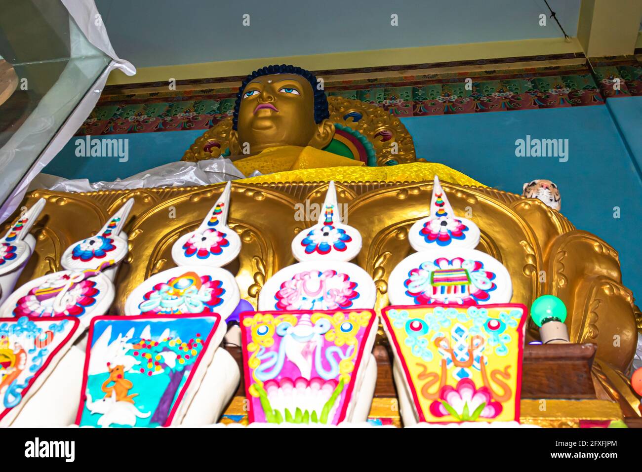 buddha golden statue close up shot at monastery from different ...