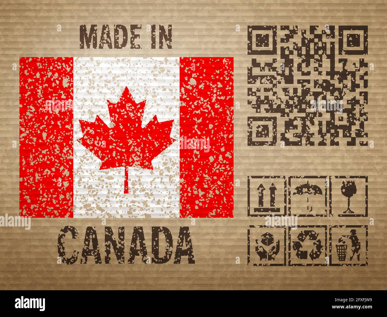 Cardboard made in Canada, textured background. Vector illustration ...