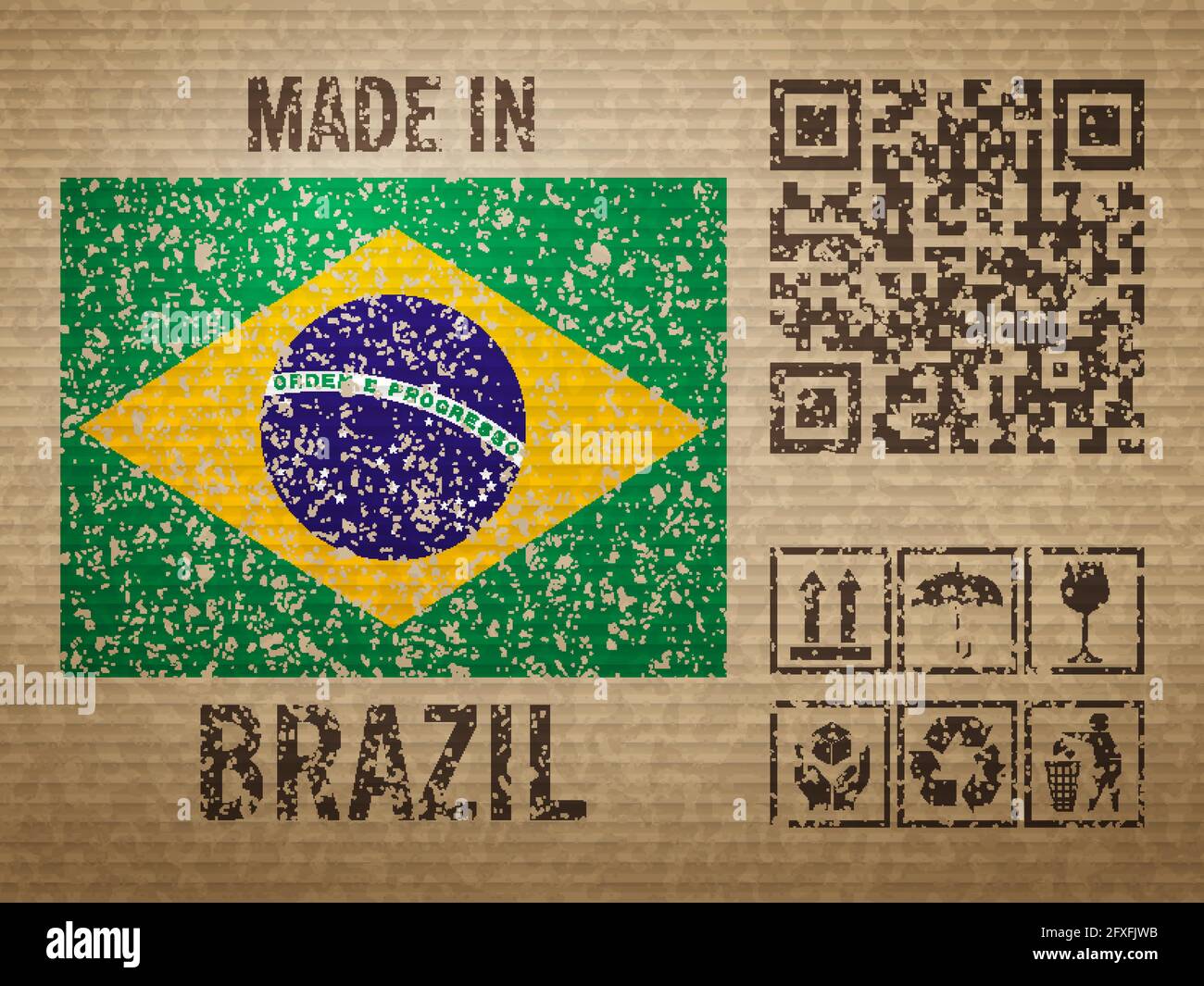 Cardboard made in Brazil, textured background. Vector illustration ...